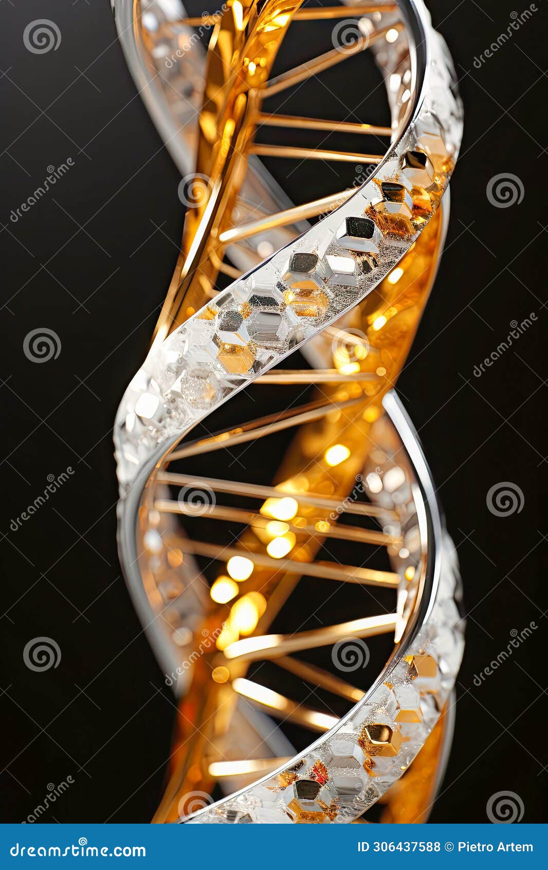Gold and Silver DNA Chain Close-up Stock Photo - Image of model, cell ...