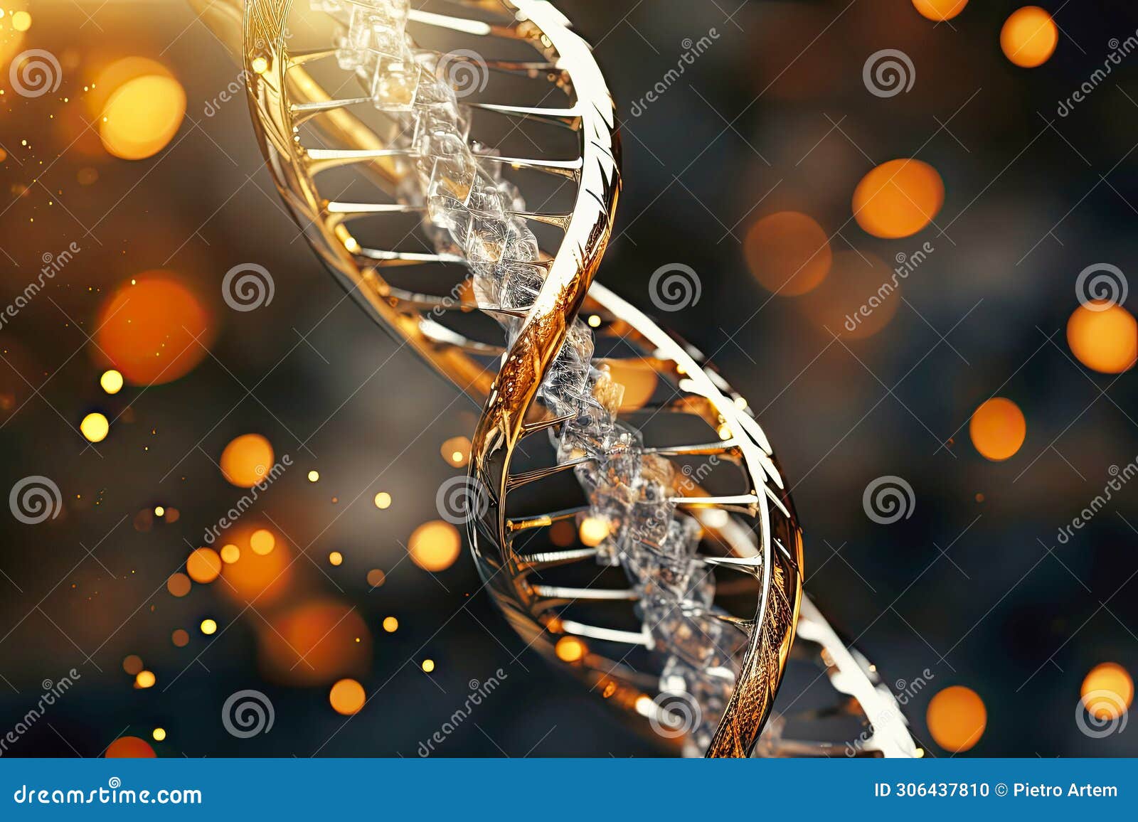 Gold and Silver DNA Chain - Radiation of Light-science Stock Photo ...