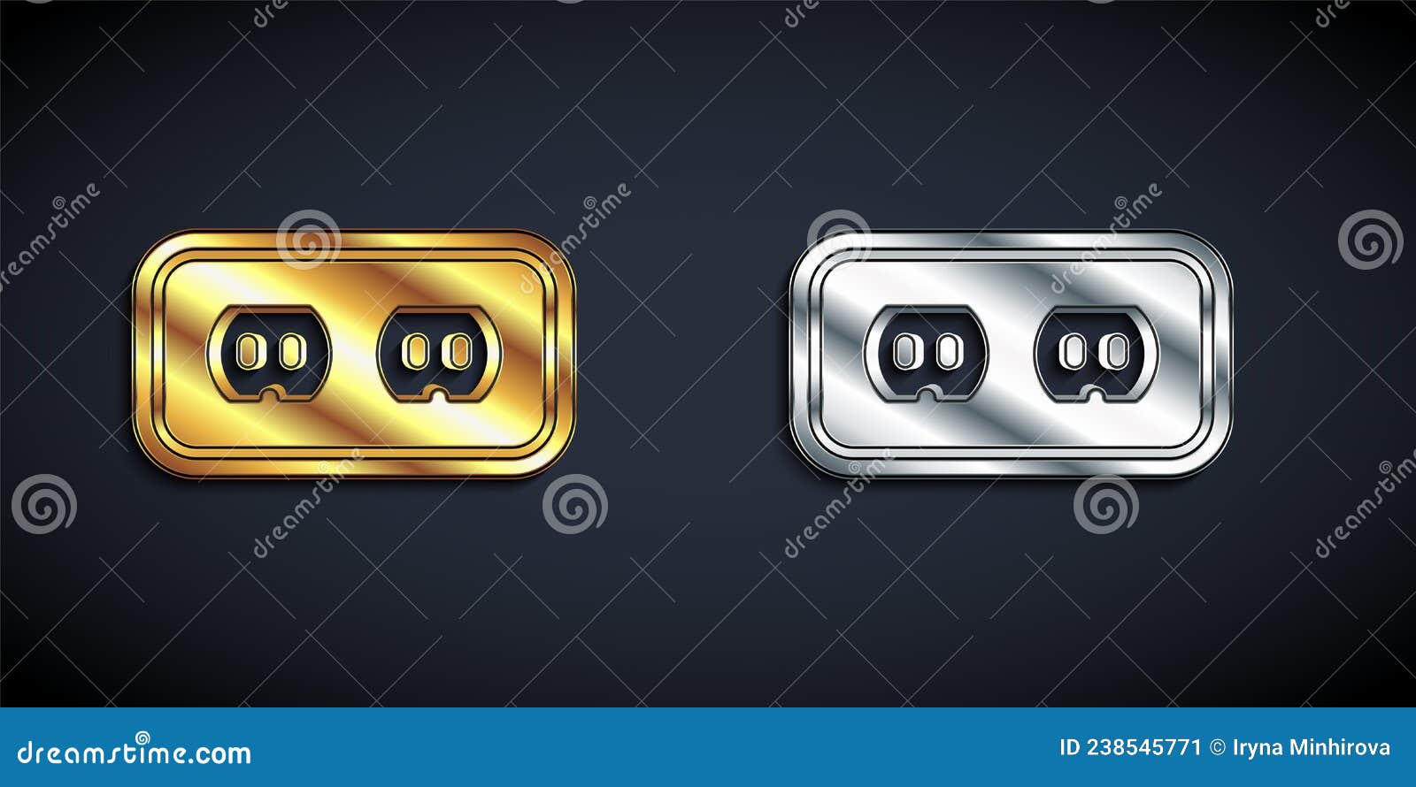 Gold and Silver Electrical Outlet Icon Isolated on Black Background ...