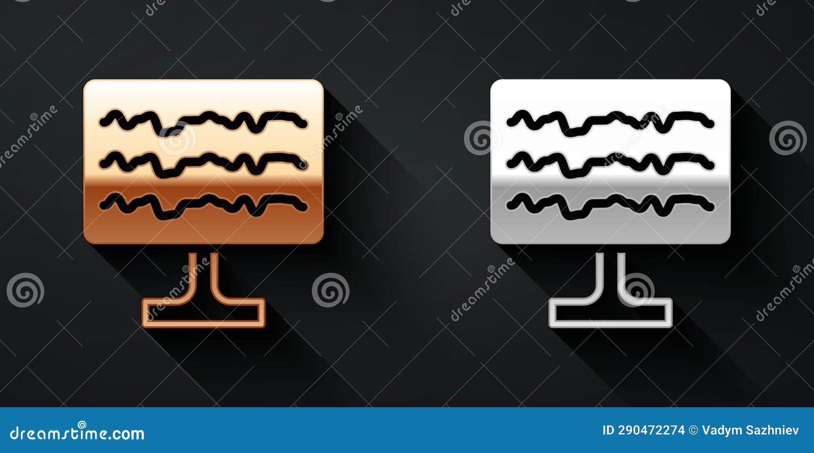 Gold and Silver Encephalogram Icon Isolated on Black Background ...