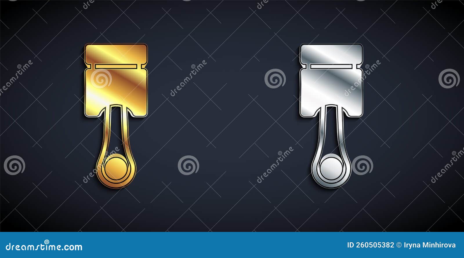 Gold and Silver Engine Piston Icon Isolated on Black Background. Car ...