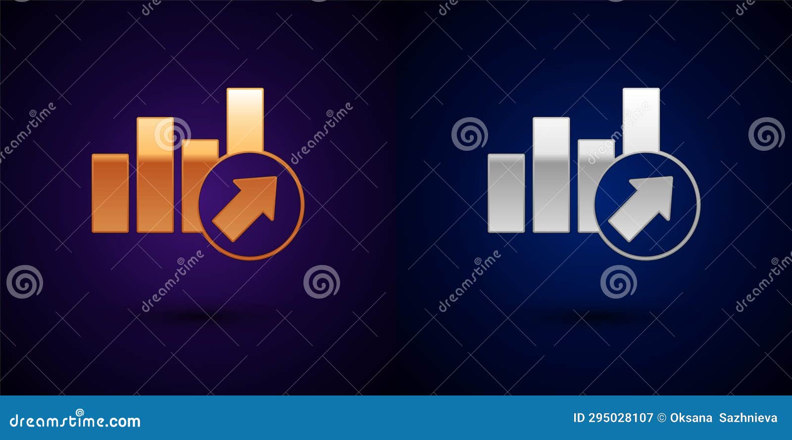 Gold and Silver Financial Growth Increase Icon Isolated on Black Background. Increasing Revenue ...