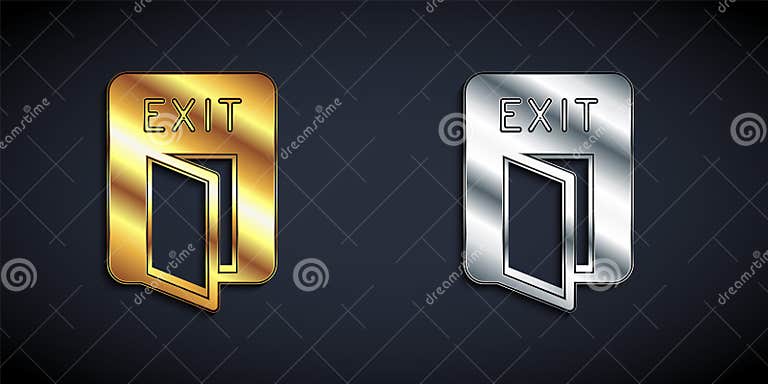 Gold and Silver Fire Exit Icon Isolated on Black Background. Fire ...