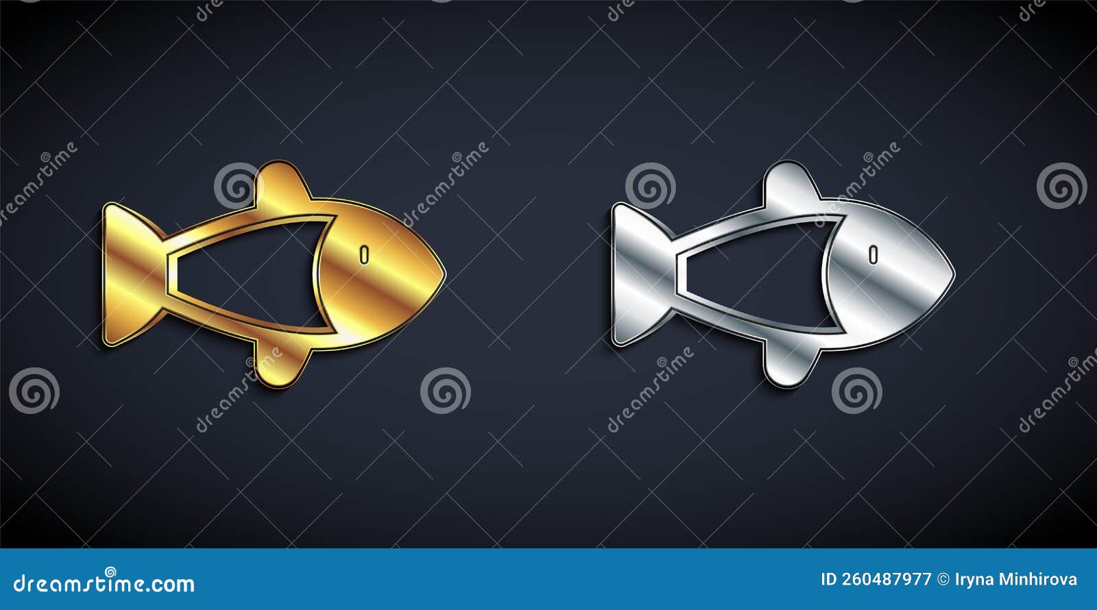 Gold and Silver Fish Icon Isolated on Black Background. Long Shadow ...