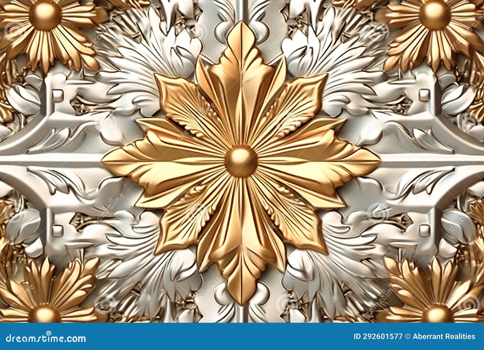A Gold and Silver Floral Pattern on a White Background Stock ...
