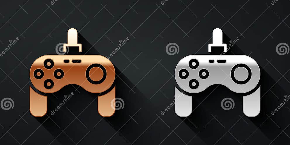 Gold and Silver Gamepad Icon Isolated on Black Background. Game ...
