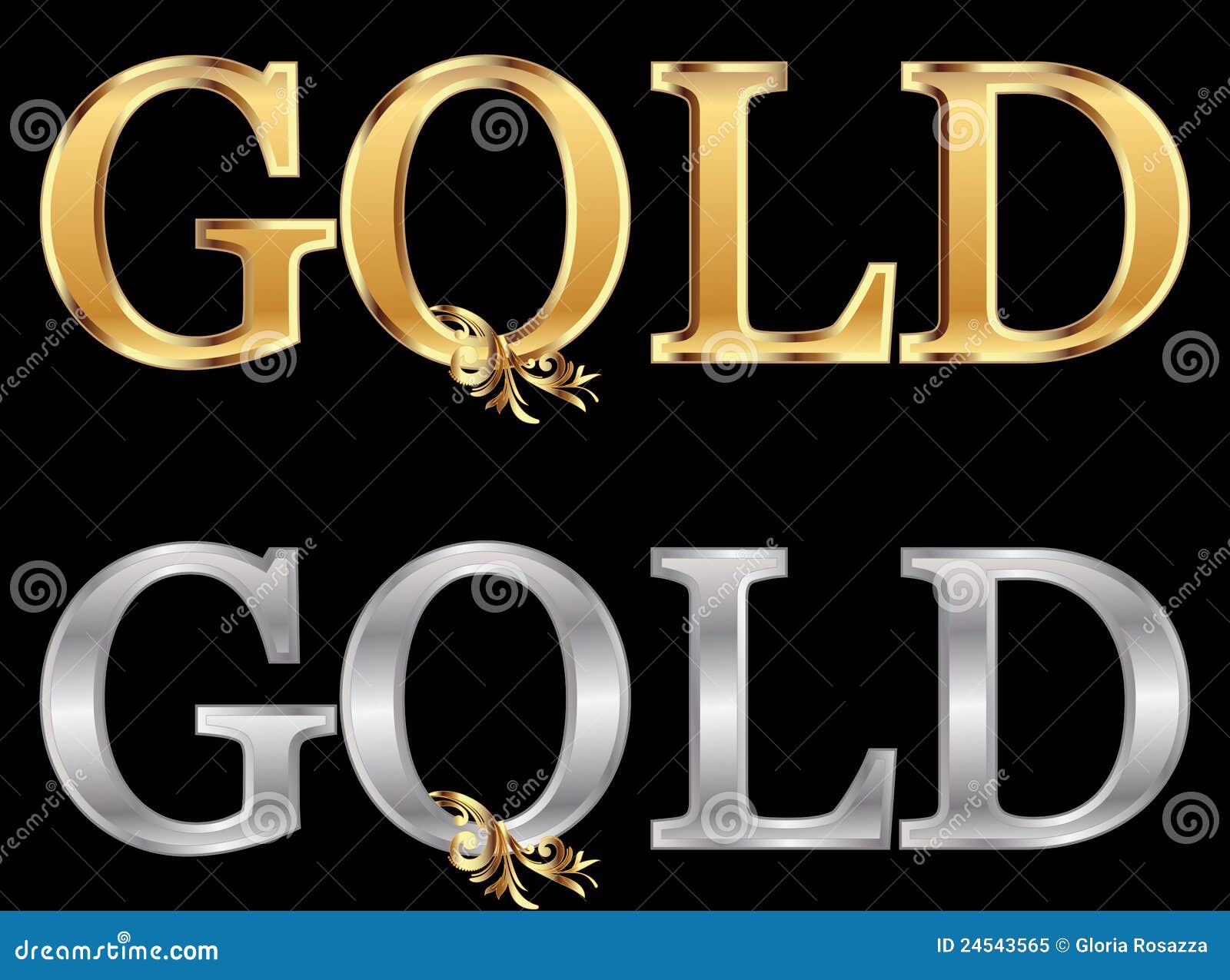 Gold and silver gold word stock vector. Illustration of letter - 24543565