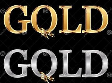 Gold and silver gold word stock vector. Illustration of letter - 24543565