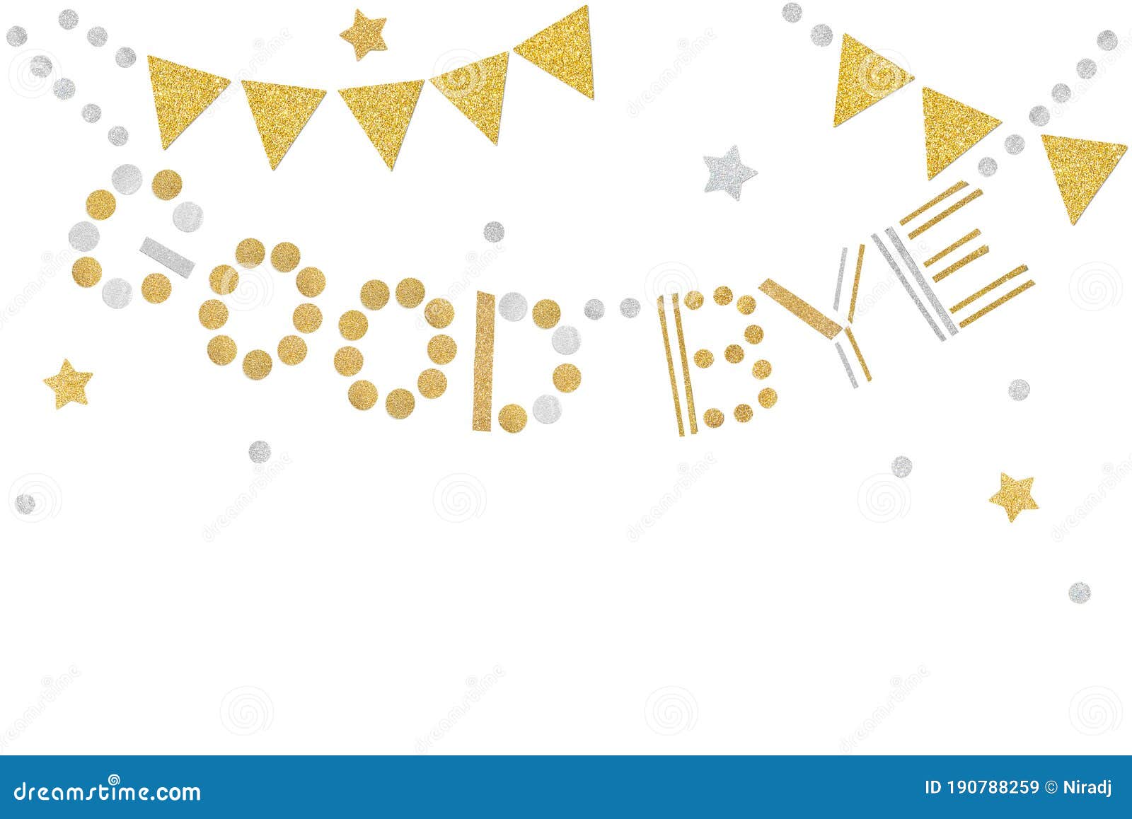 Gold and Silver Good Bye Bunting Paper Cut on White Background Stock ...