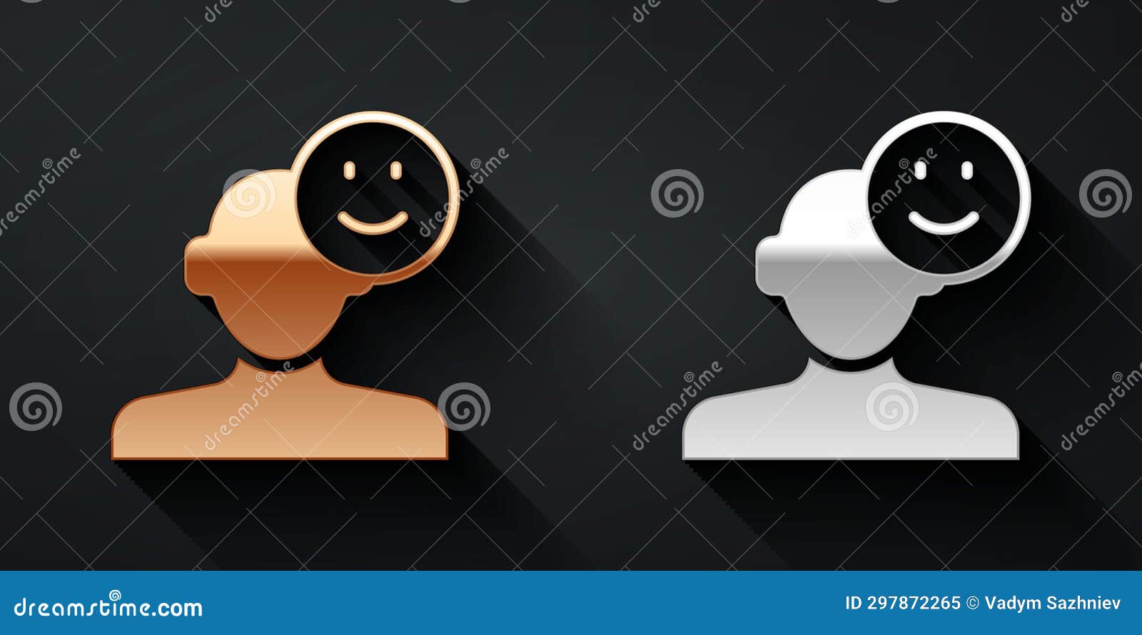 Gold and Silver Good Mood Icon Isolated on Black Background. Long ...