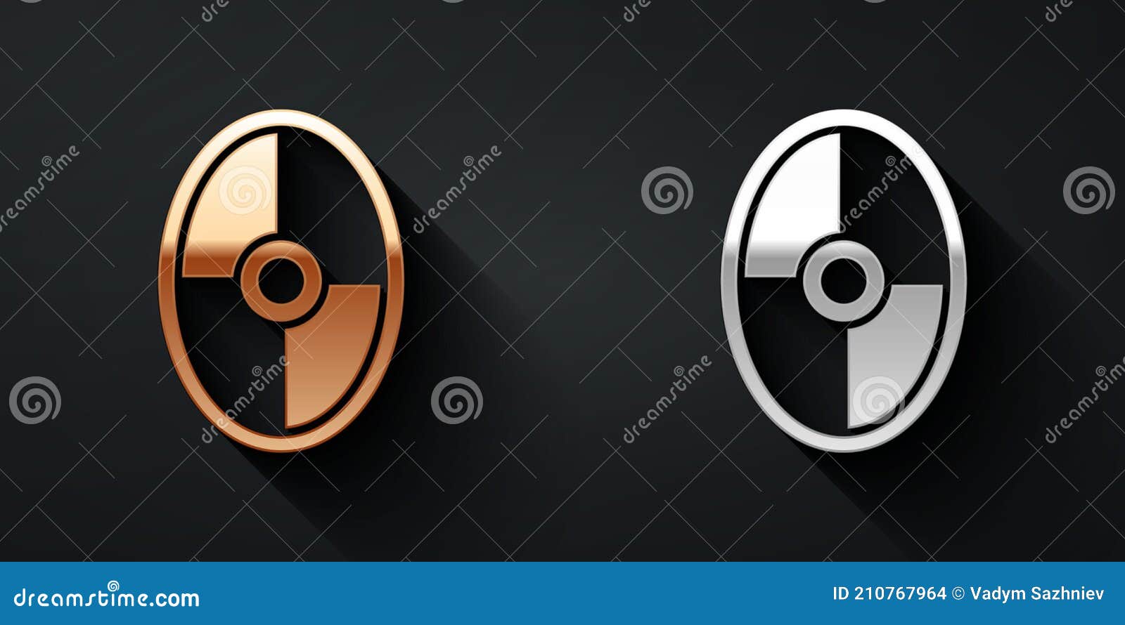 Gold and Silver Greek Shield with Greek Ornament Icon Isolated on Black ...