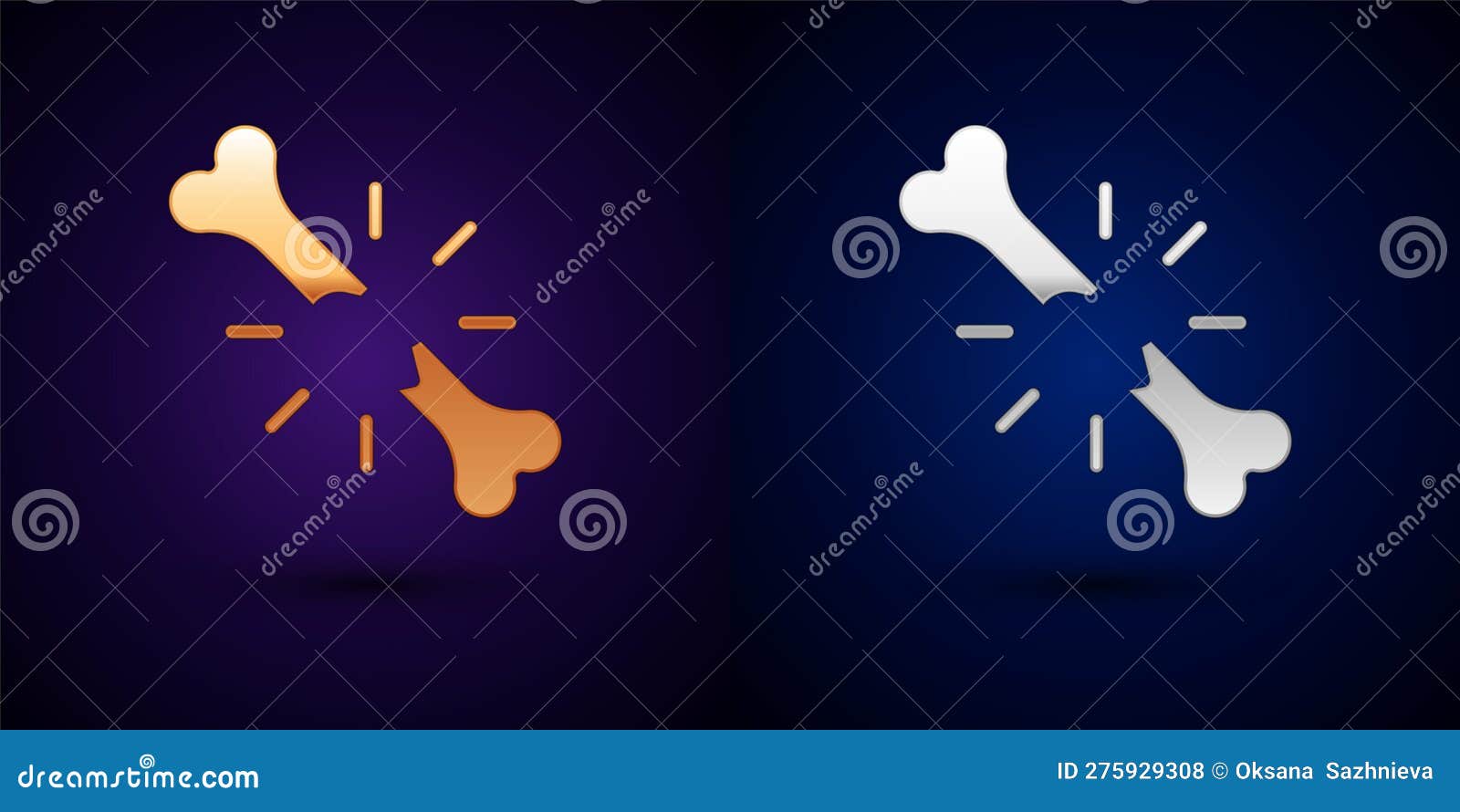 Gold and Silver Human Broken Bone Icon Isolated on Black Background ...