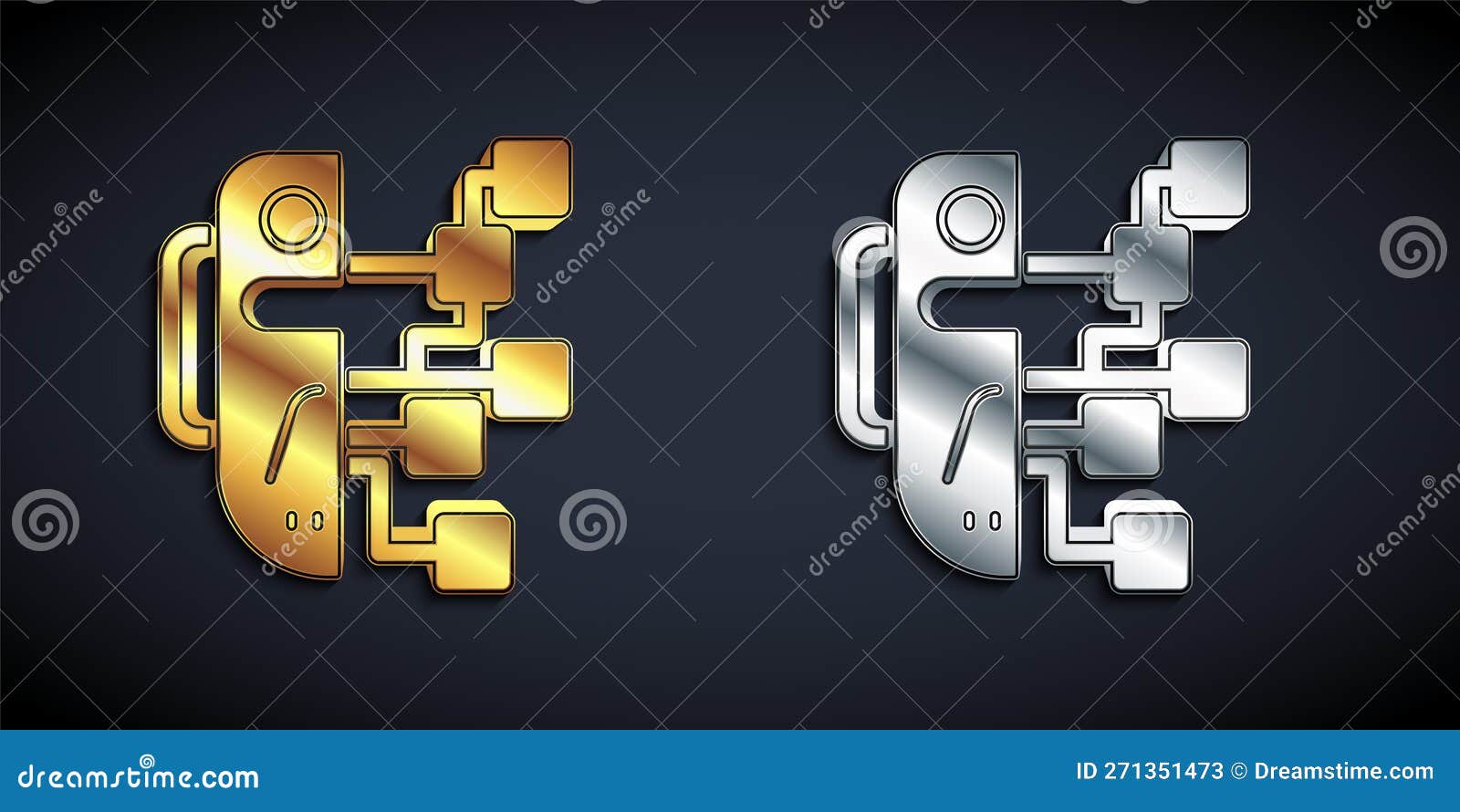 Gold and Silver Humanoid Robot Icon Isolated on Black Background ...