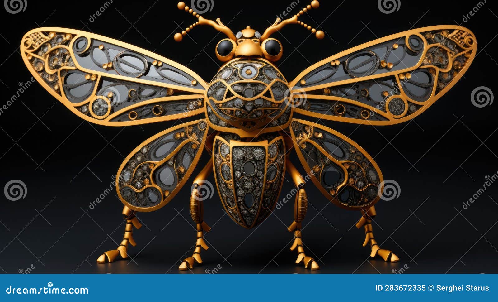 A Gold and Silver Insect Statue on a Black Background. Generative AI ...