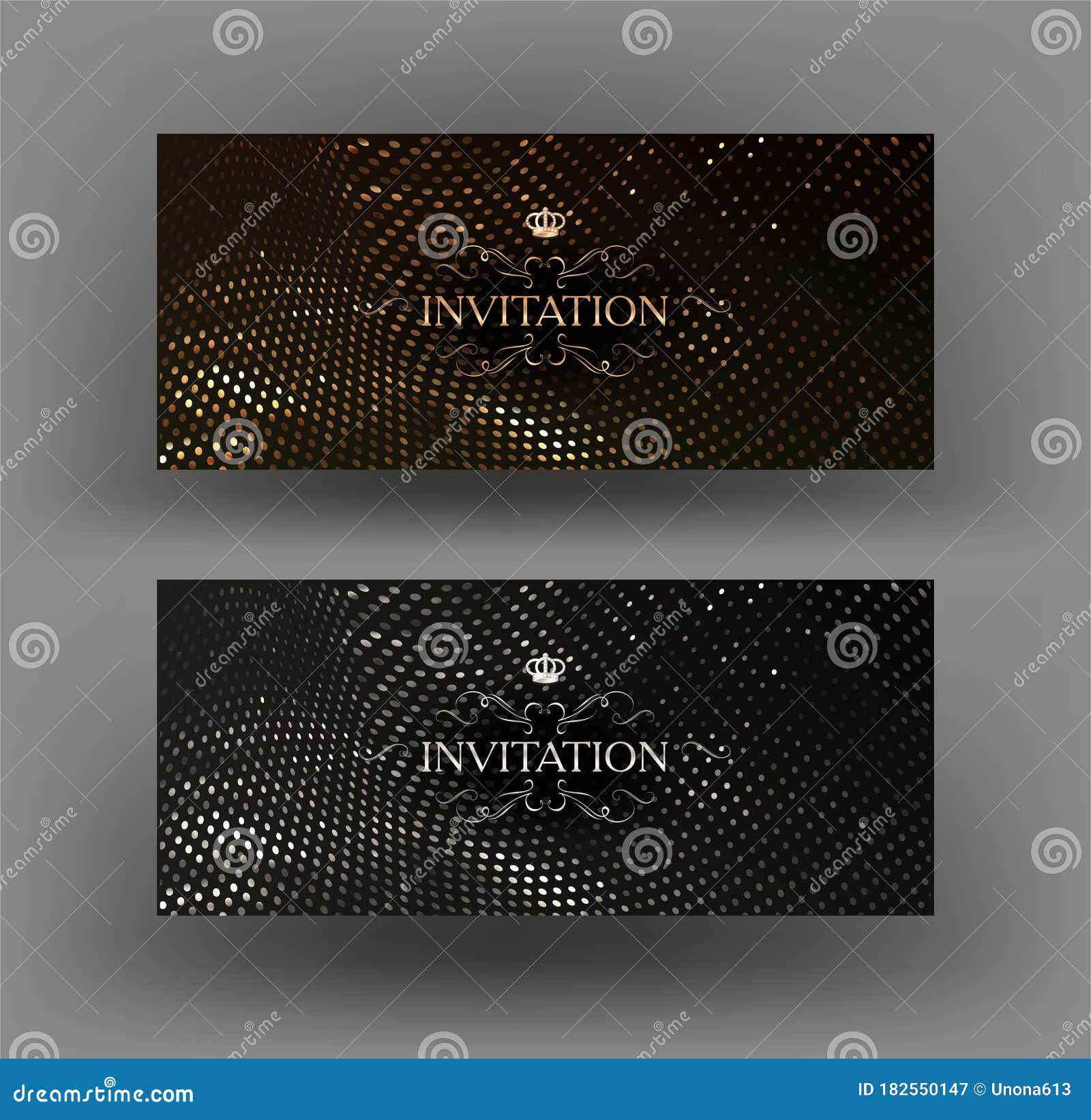 Gold and Silver Invitation Cards with Sparkling Pattern. Stock Vector ...