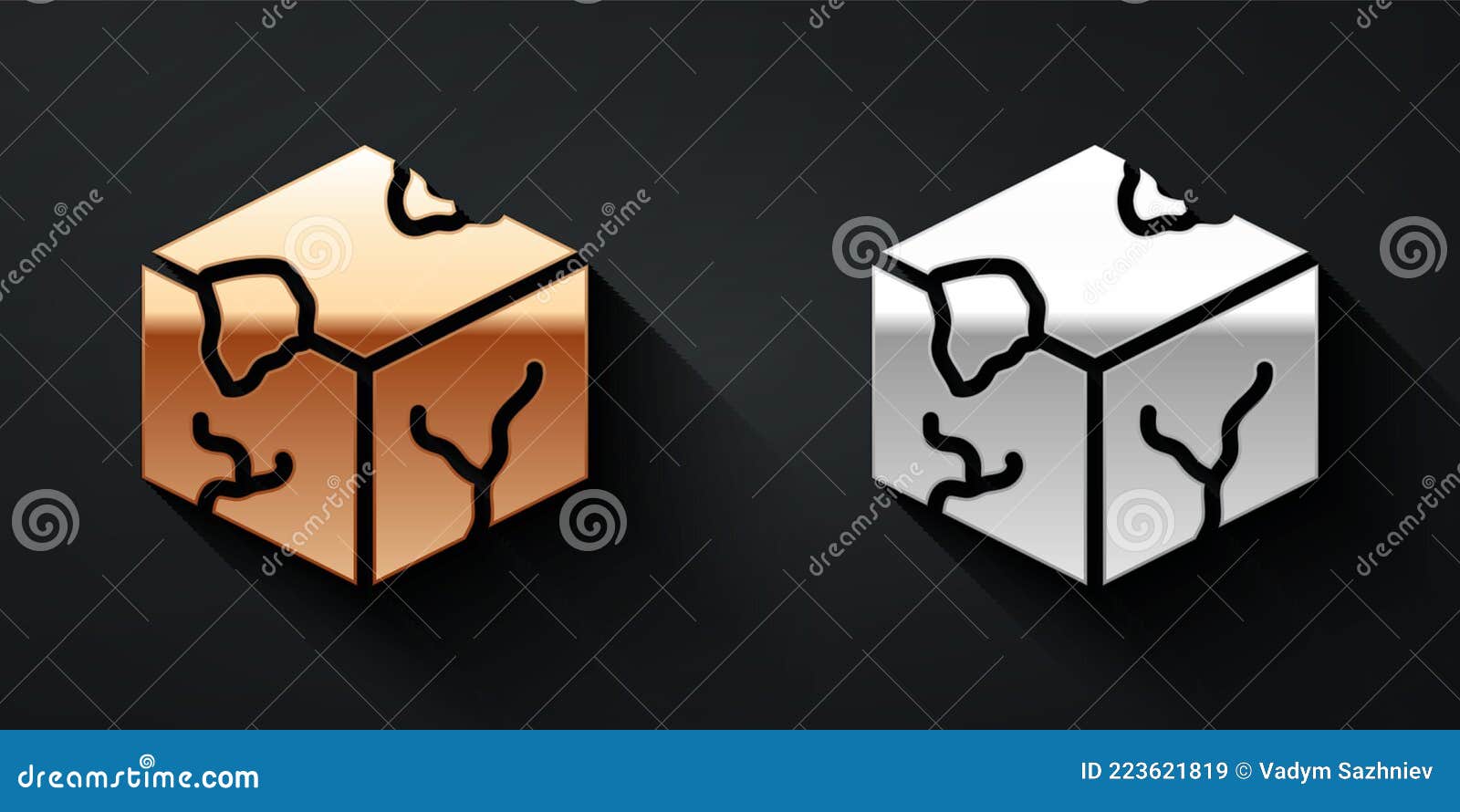 Gold And Silver Isometric Cube Icon Isolated On Black Background ...