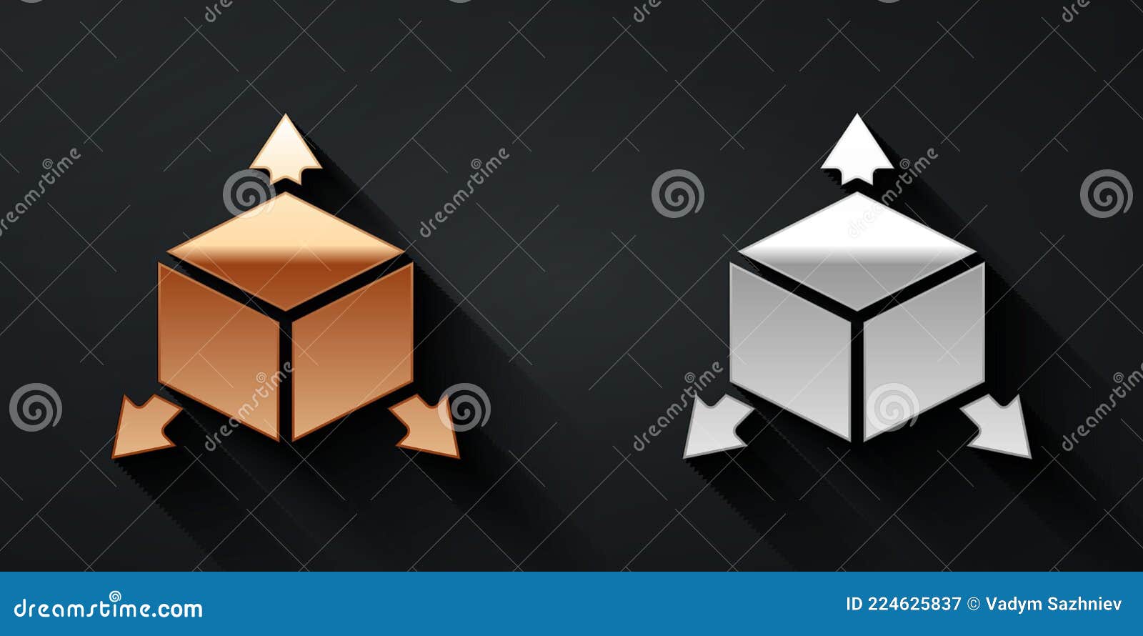 Gold and Silver Isometric Cube Icon Isolated on Black Background ...