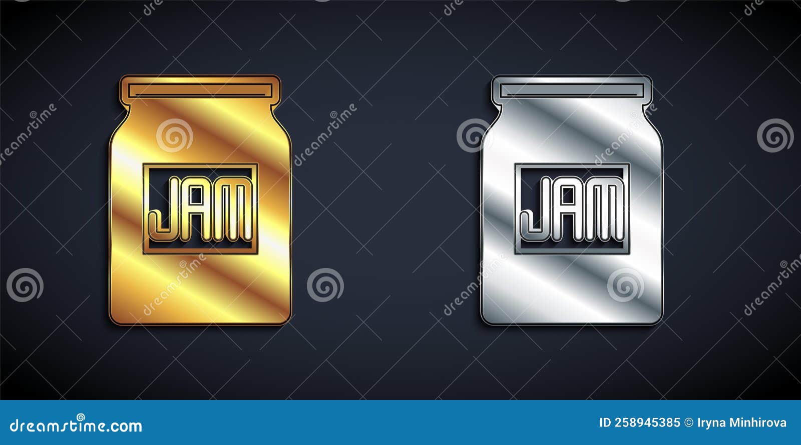 Gold and Silver Jam Jar Icon Isolated on Black Background. Long Shadow ...
