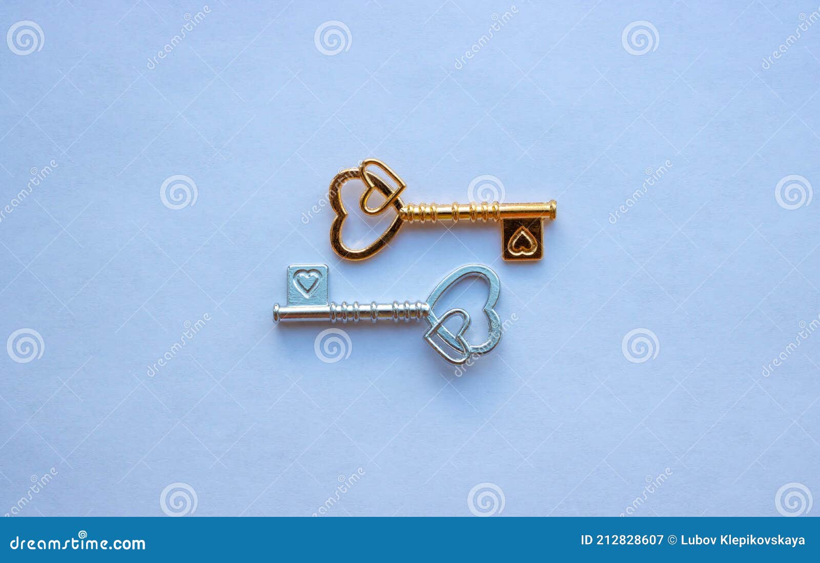 Gold and Silver Keys, with Hearts Isolated on a White Background Stock ...