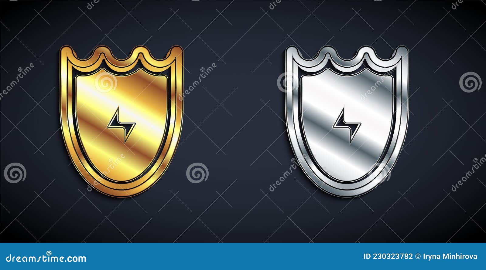 Gold And Silver Lightning And Shield Icon Isolated On Black Background ...