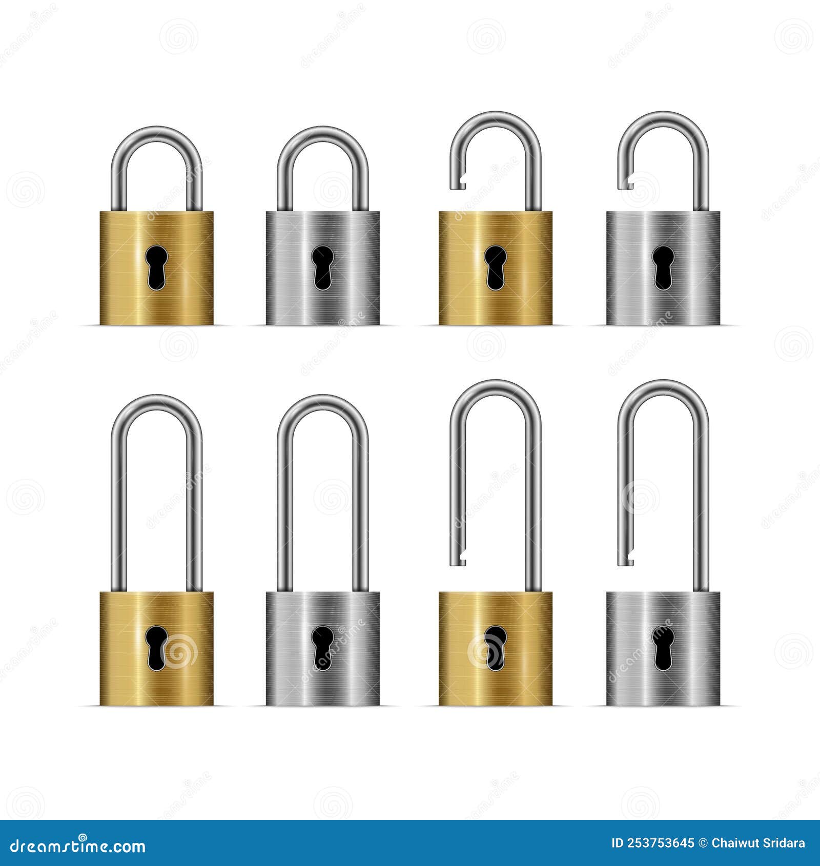 Gold And Silver Locked And Unlocked Padlock Isolated On White ...