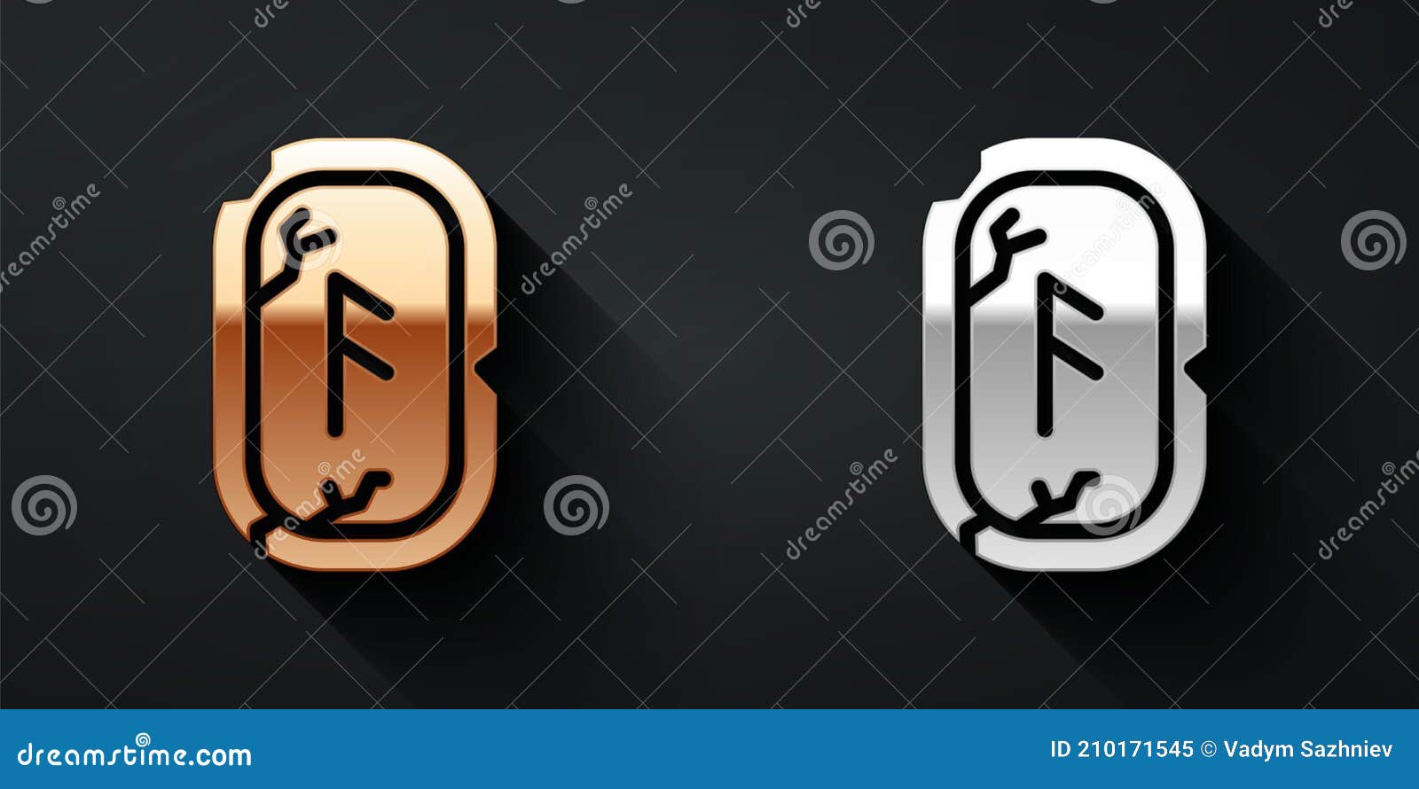 Gold and Silver Magic Runes Icon Isolated on Black Background. Long ...