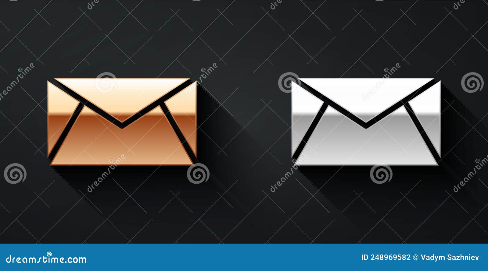 Gold and Silver Mail and E-mail Icon Isolated on Black Background ...