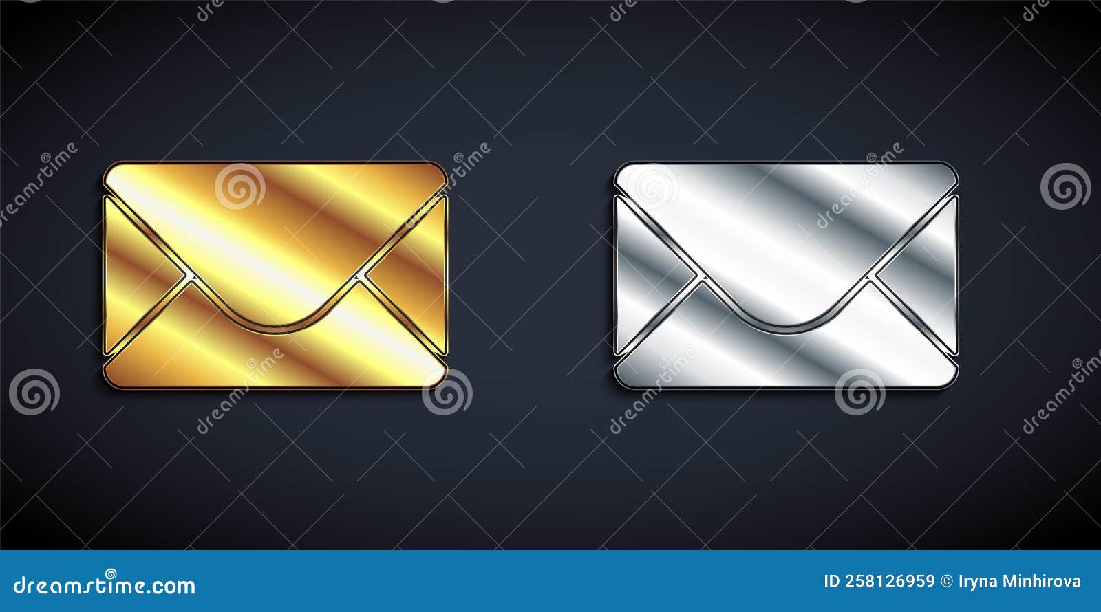 Gold and Silver Mail and E-mail Icon Isolated on Black Background ...