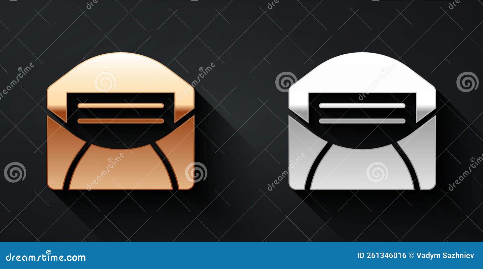 Gold and Silver Mail and E-mail Icon Isolated on Black Background ...