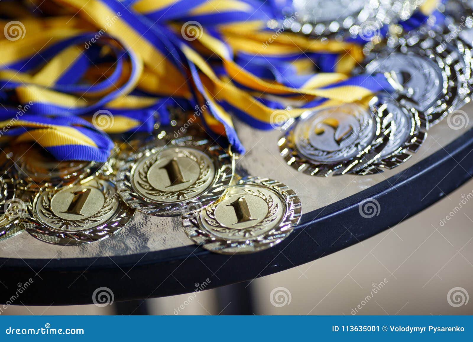 Gold and Silver Medals with Ribbons for Winner in Competition Stock ...