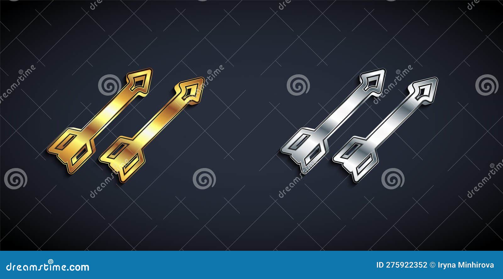 Gold and Silver Medieval Arrows Icon Isolated on Black Background ...