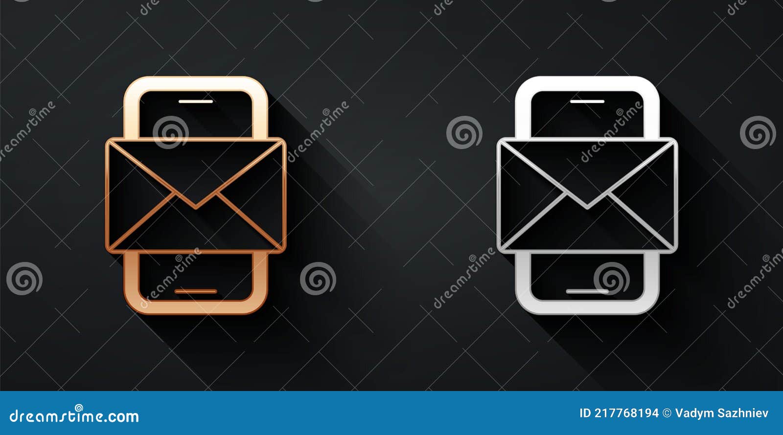 Gold and Silver Mobile and Envelope, New Message, Mail Icon Isolated on ...