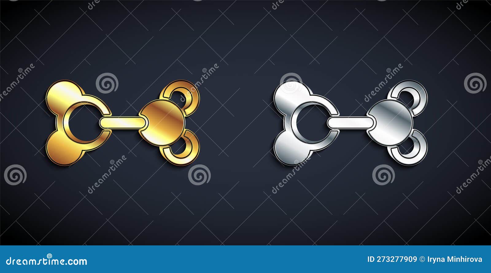 Gold and Silver Molecule Icon Isolated on Black Background. Structure ...