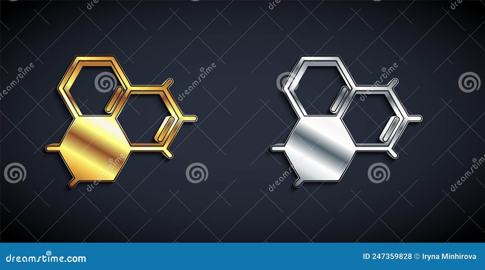 Gold and Silver Molecule Oil Icon Isolated on Black Background ...