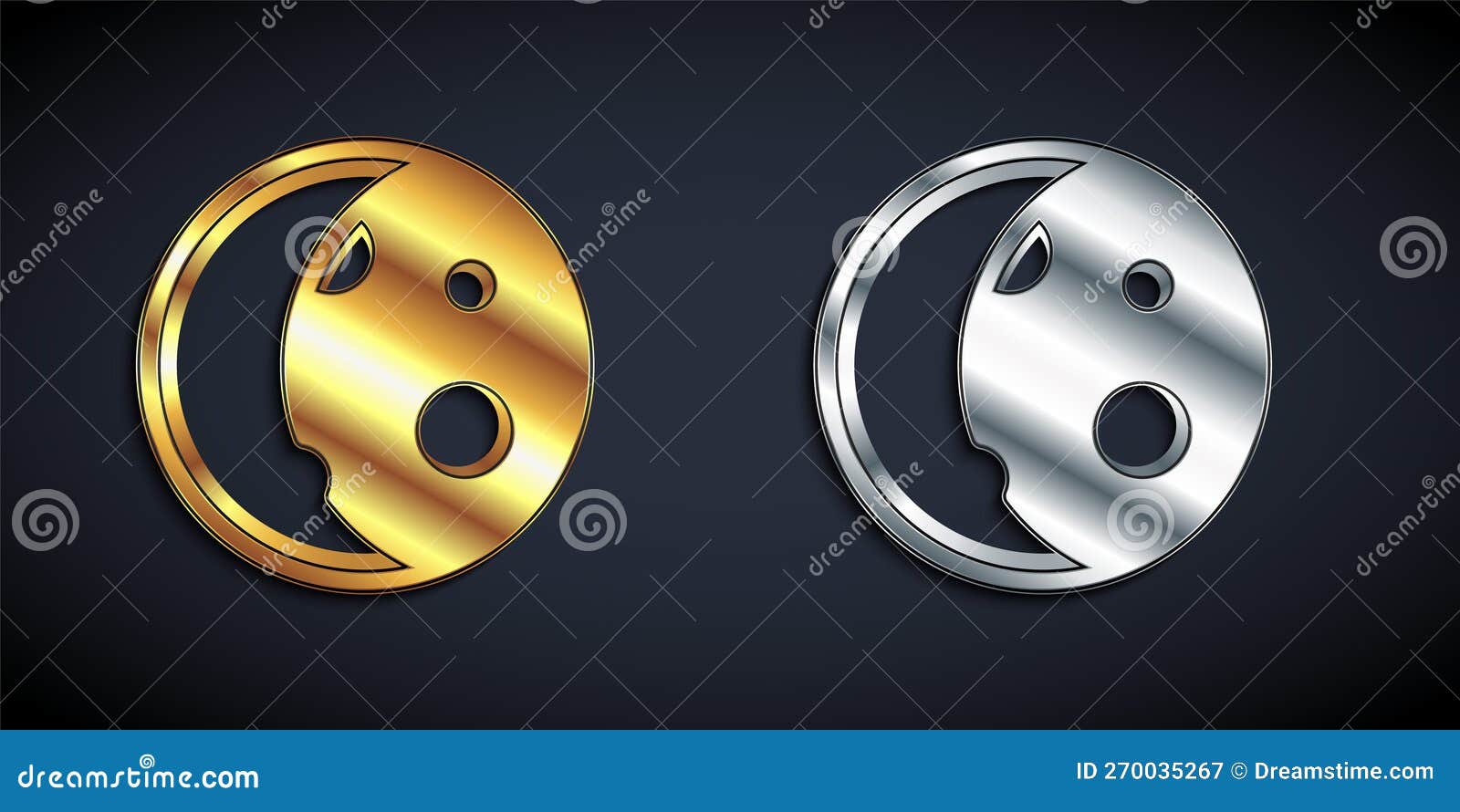 Gold and Silver Moon Phases Icon Isolated on Black Background. Long ...