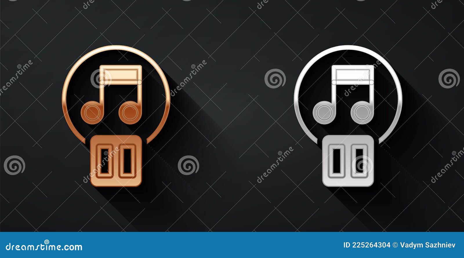 Gold and Silver Pause Button Icon Isolated on Black Background. Long ...