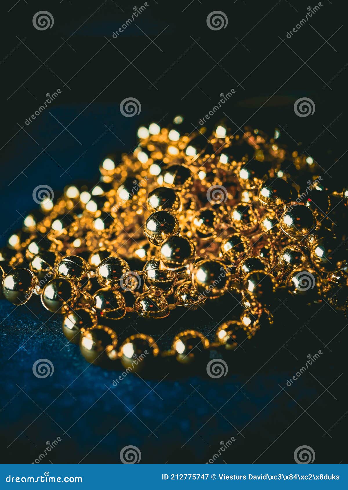 Gold Silver Pearl Beads on a Dark Background, on a Dark Table Stock ...