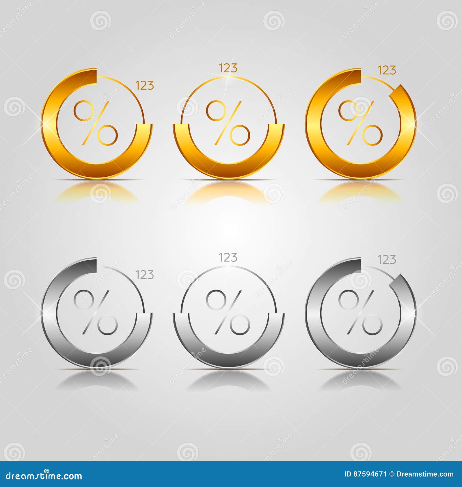 Gold and silver pie charts stock vector. Illustration of design - 87594671