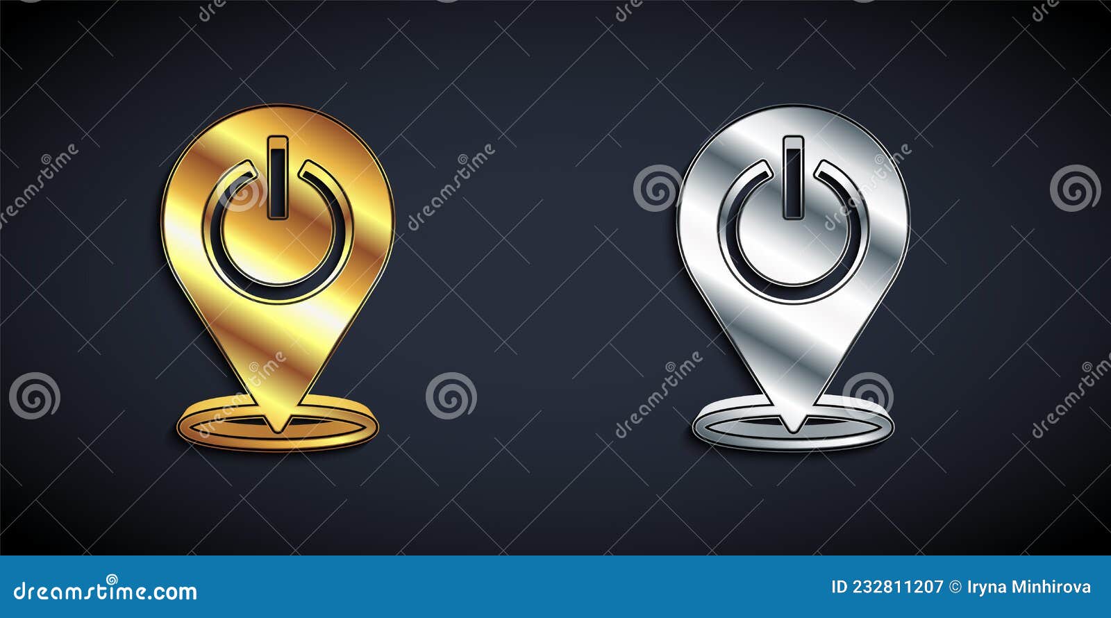 Gold and Silver Power Button Icon Isolated on Black Background. Start ...