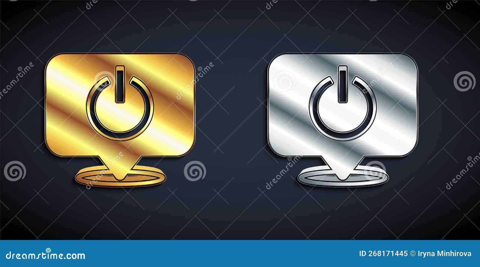 Gold and Silver Power Button Icon Isolated on Black Background. Start ...