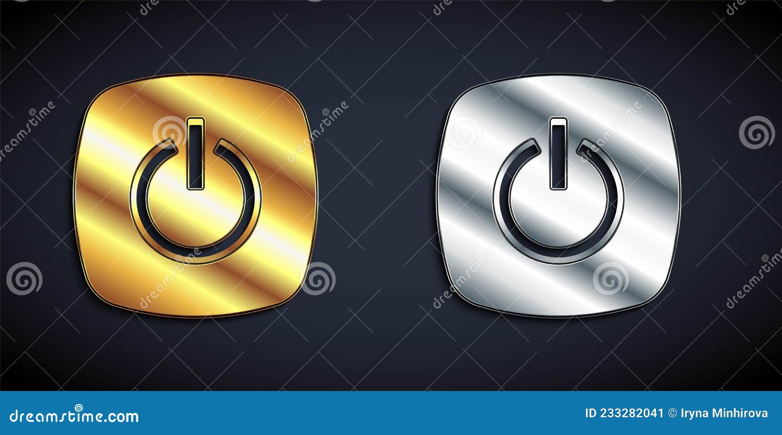 Gold and Silver Power Button Icon Isolated on Black Background. Start ...