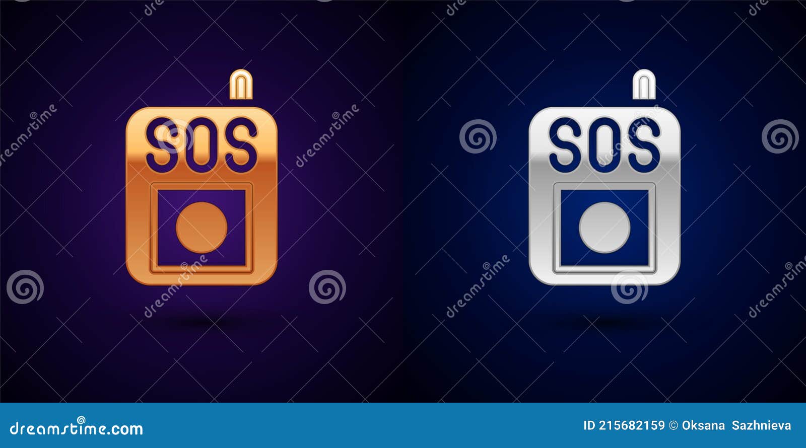 Gold and Silver Press the SOS Button Icon Isolated on Black Background ...
