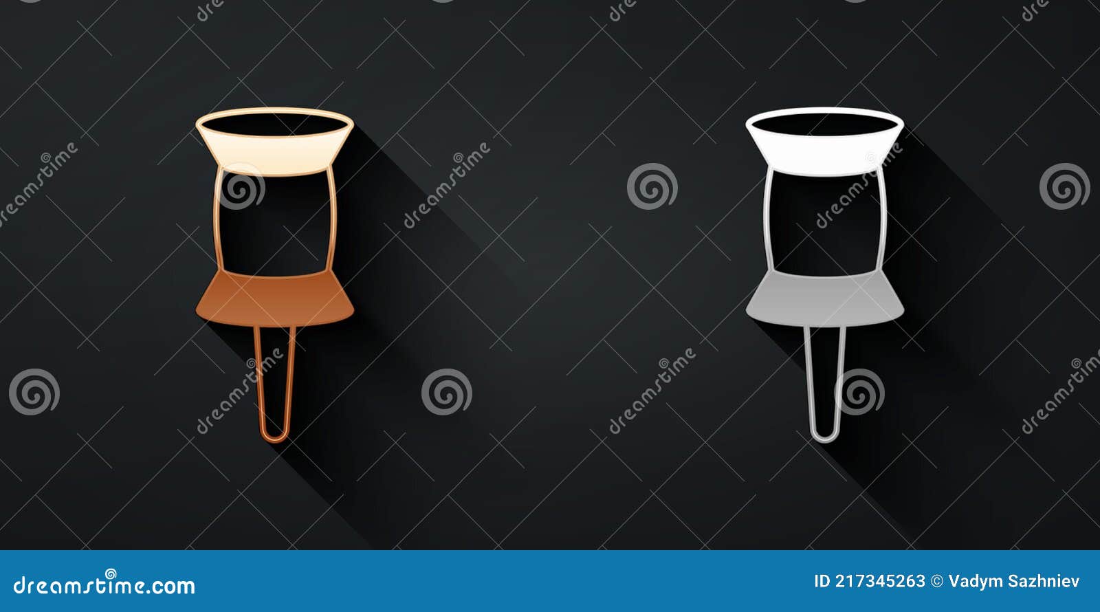 Gold and Silver Push Pin Icon Isolated on Black Background. Thumbtacks ...