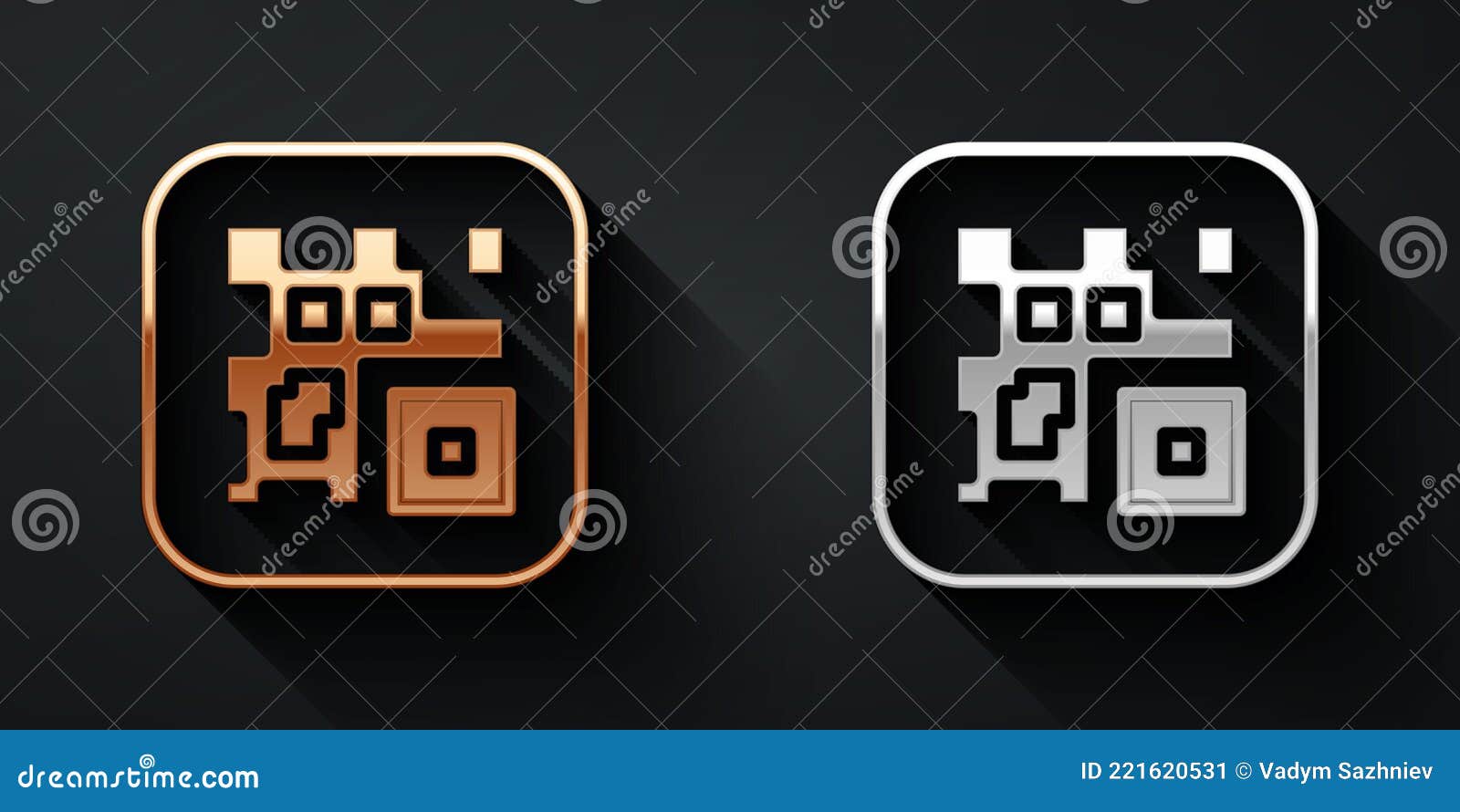 Gold and Silver QR Code Sample for Smartphone Scanning Icon Isolated on ...
