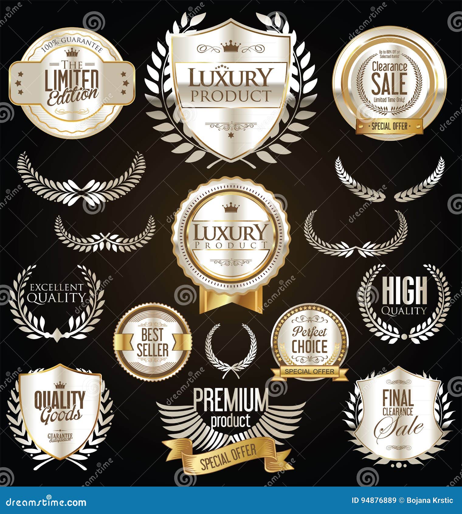 Gold and Silver Retro Vintage Badges Collection Stock Vector ...