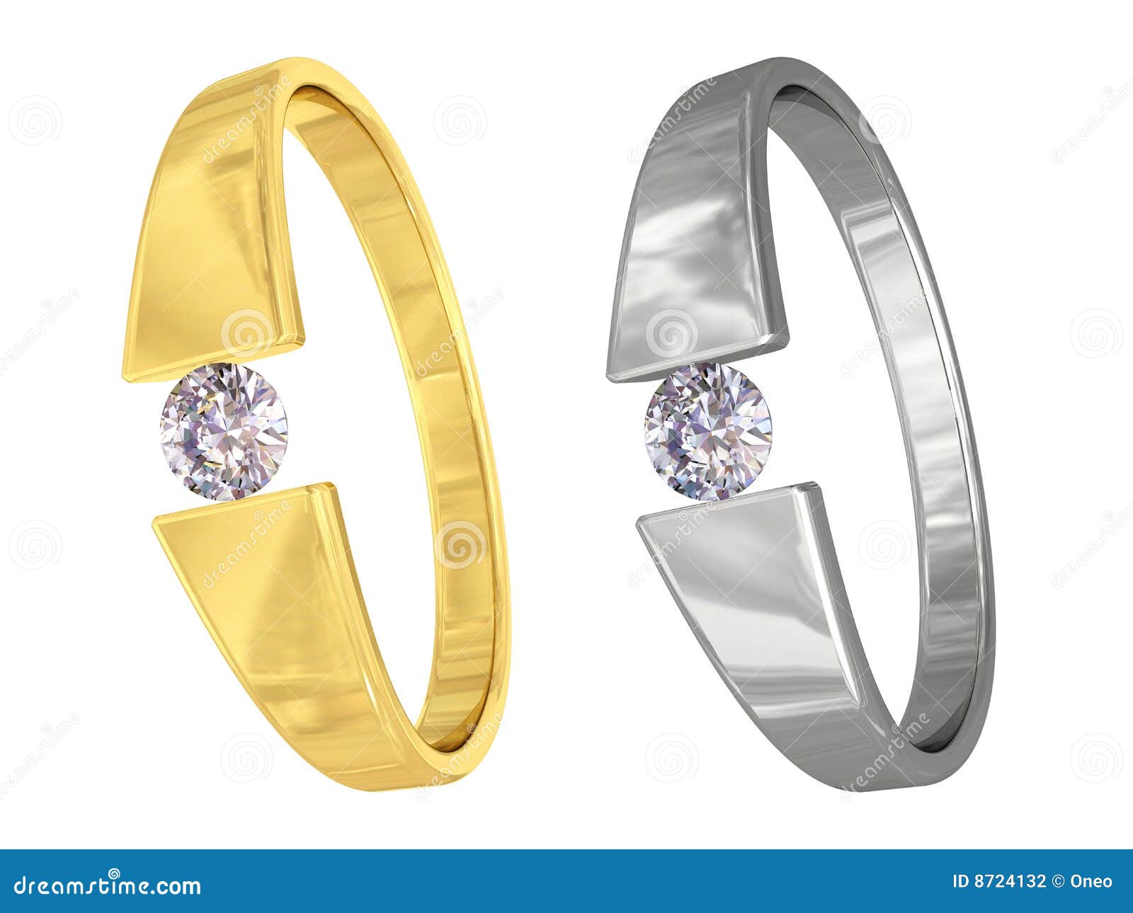 Gold and Silver Rings with Diamonds Stock Illustration - Illustration ...