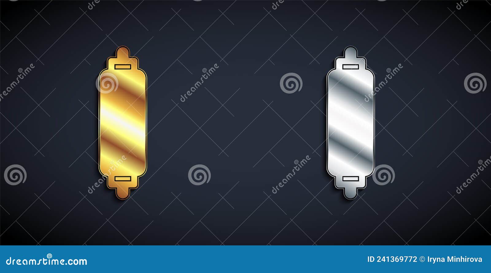 Gold and Silver Rolling Pin Icon Isolated on Black Background. Long ...
