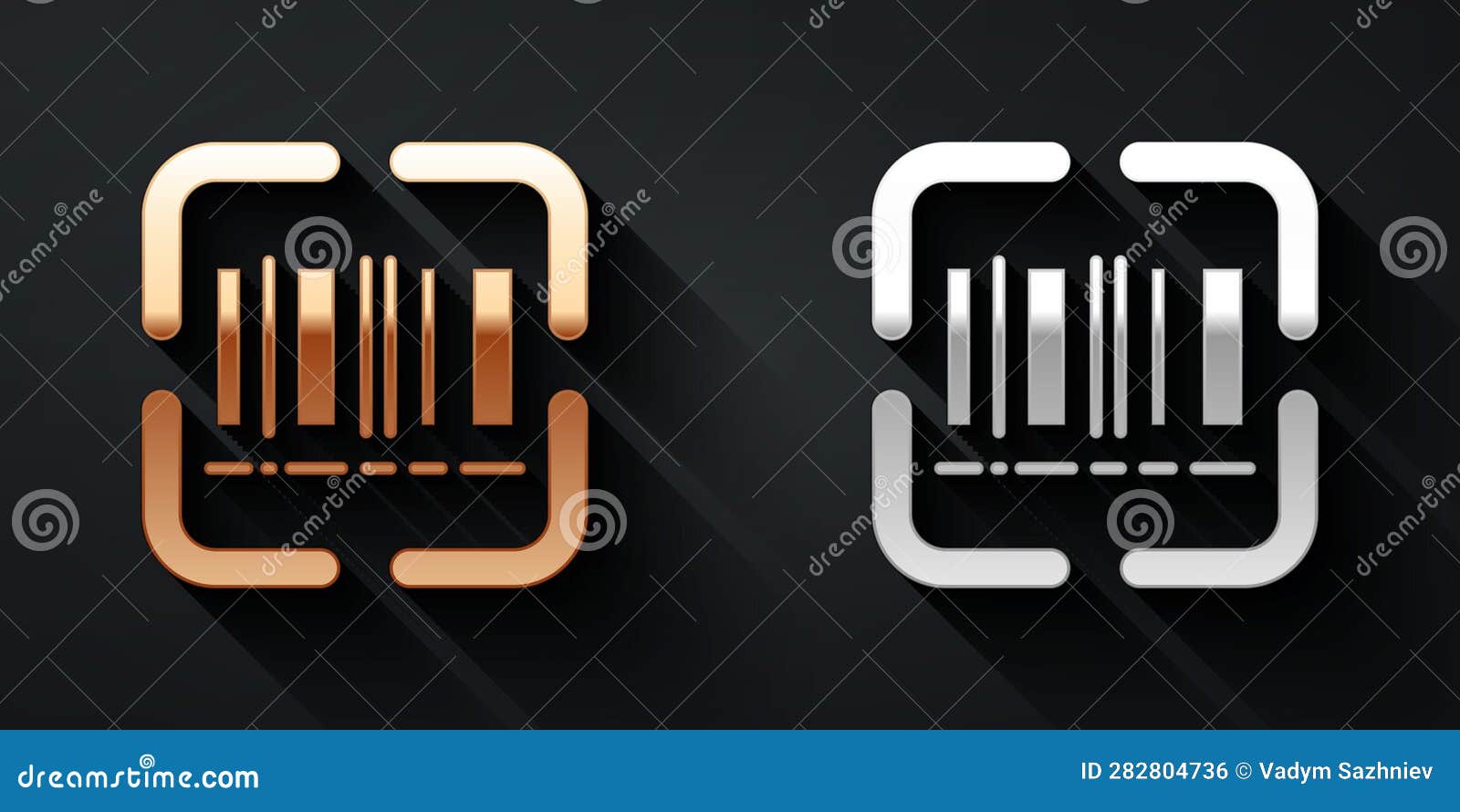 Gold and Silver Scanner Scanning Bar Code Icon Isolated on Black ...