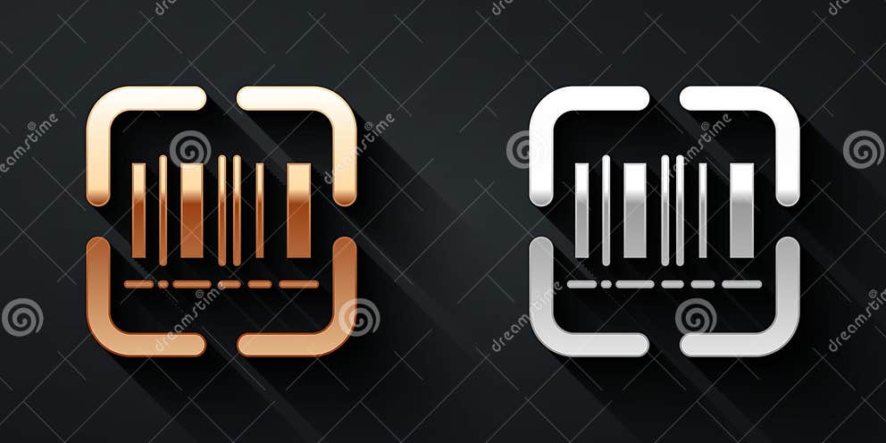Gold and Silver Scanner Scanning Bar Code Icon Isolated on Black ...