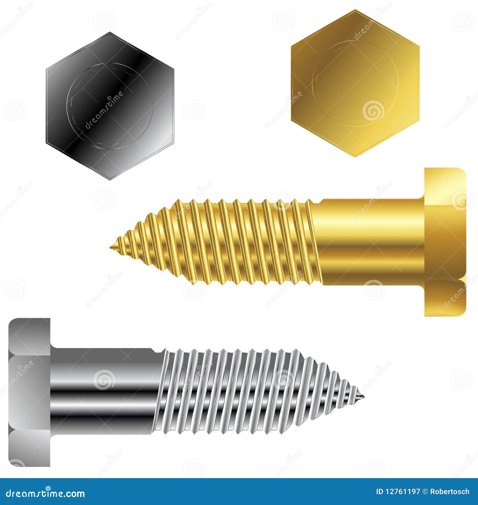 Gold and silver screws stock vector. Illustration of oxidized - 12761197